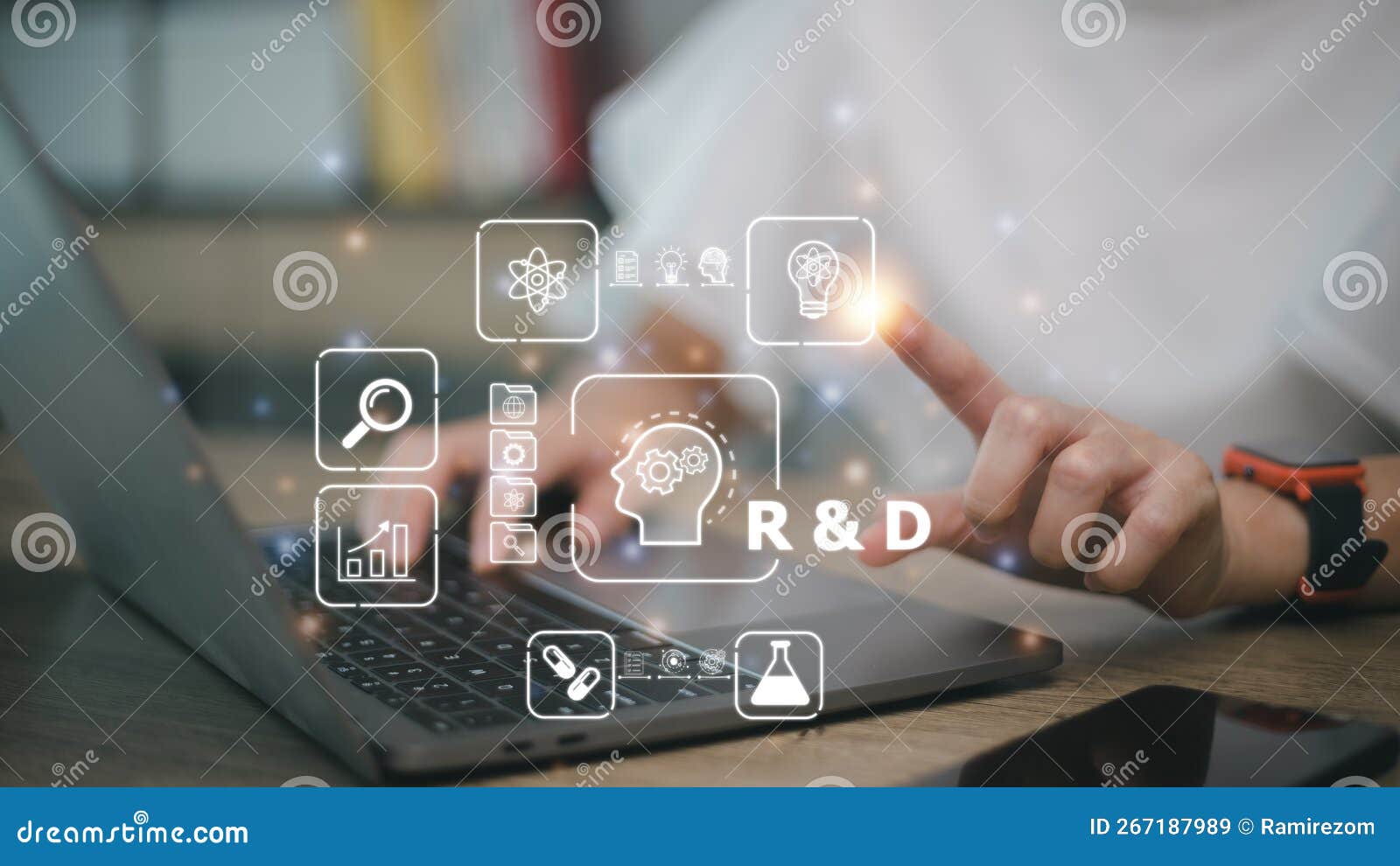 R and D Icon for Research and Development on Laptop Screen. Manage ...