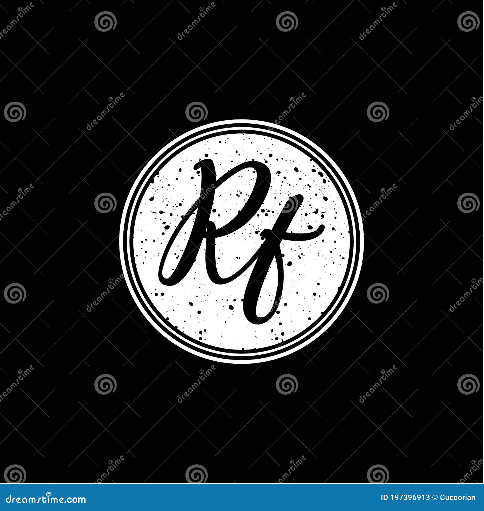 R F Initial Handwriting in Black and White Circle Frame Design Stock ...