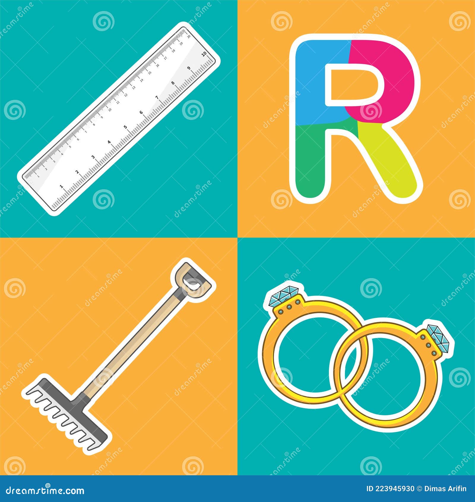 R Letter Flashcard Vector stock illustration. Illustration of cartoon ...