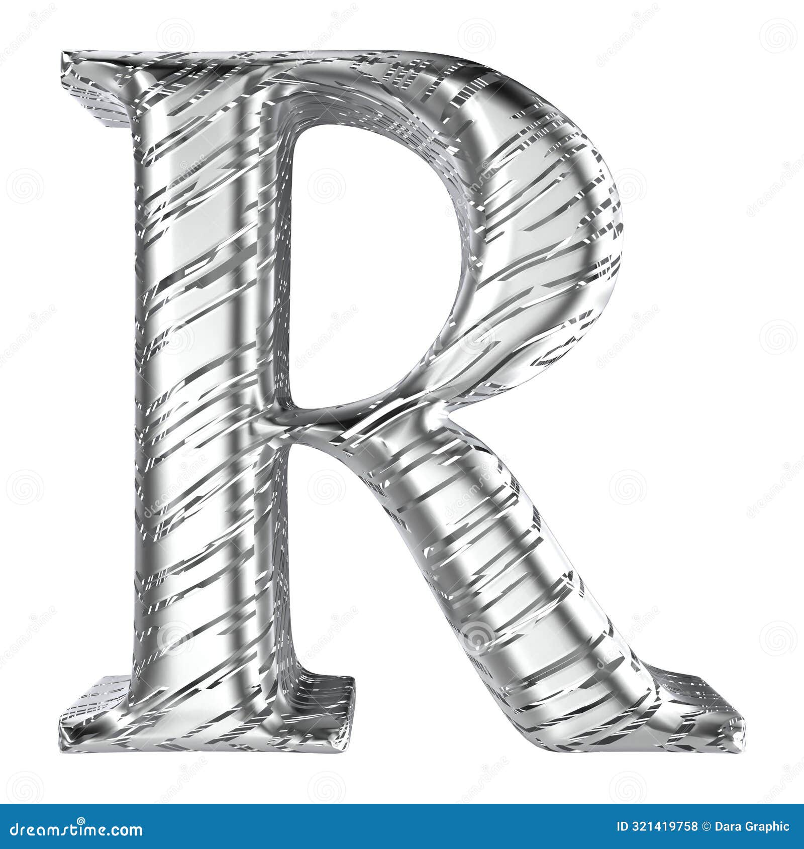 R Font Silver 3D with White Background Design Stock Illustration ...