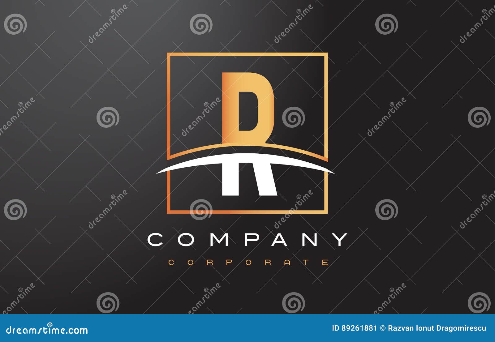 R Golden Letter Logo Design with Gold Square and Swoosh. Stock Vector ...