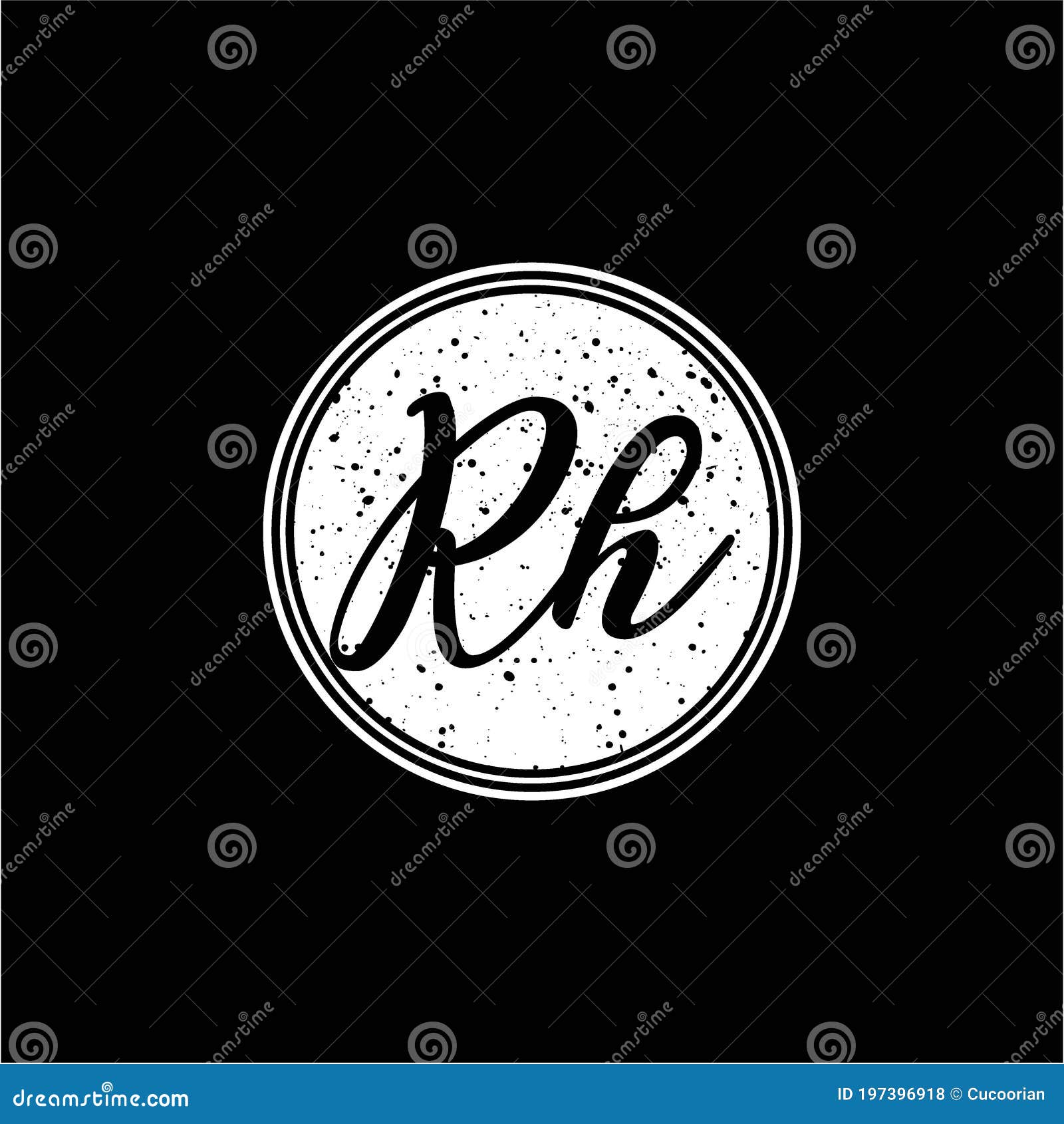 R H Initial Handwriting in Black and White Circle Frame Design Stock ...