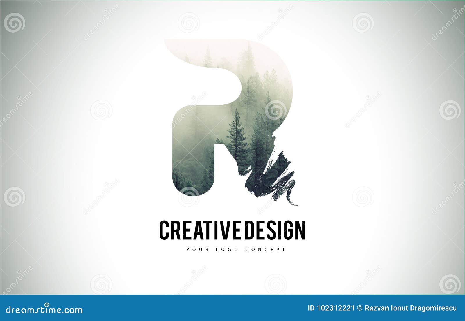 R Letter Brush with Forest Fog Texture. Forest Trees Letter Logo Stock ...