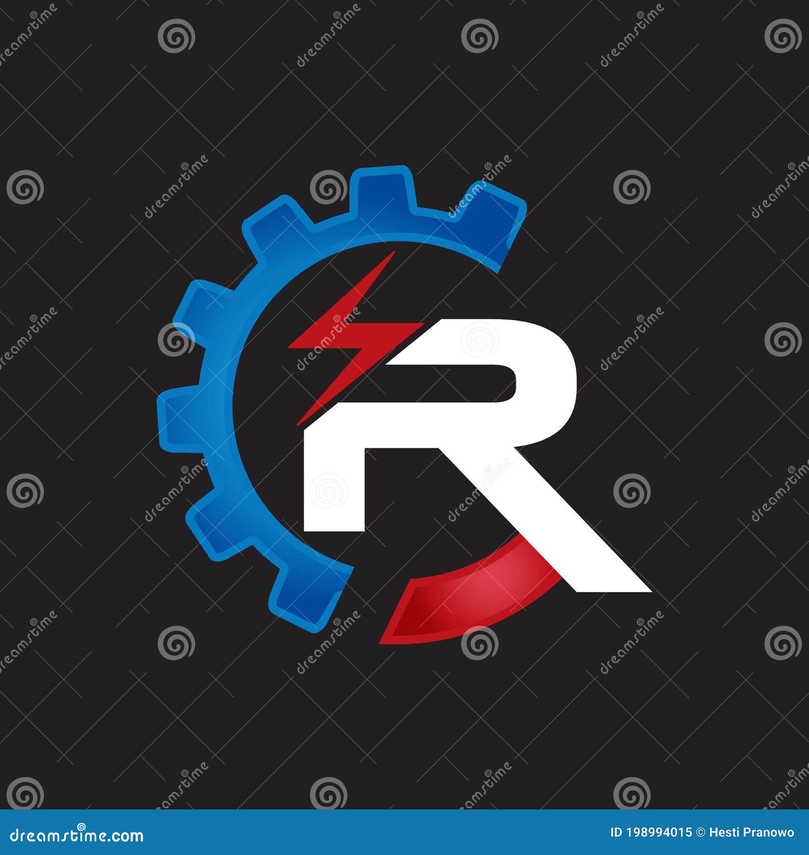 R Letter with Gear and Thunder for Element Design Symbol Stock Vector ...
