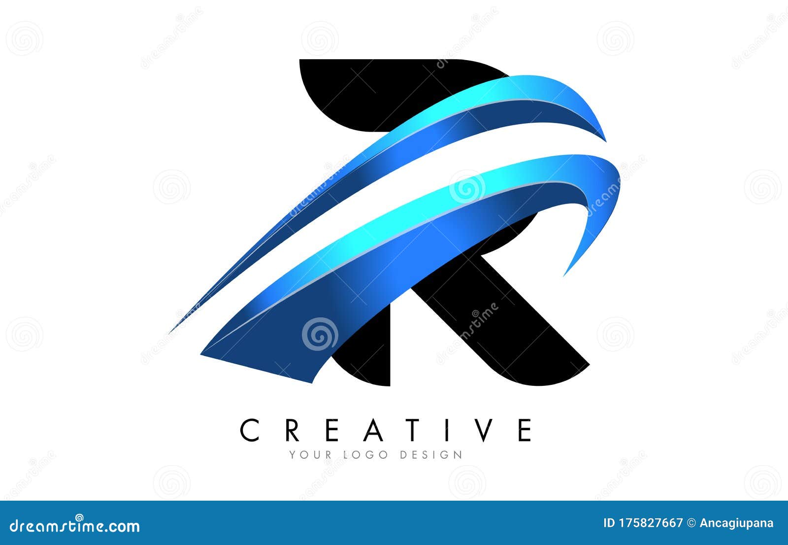 R Letter Logo with Blue Gradient Swash Design Stock Vector ...