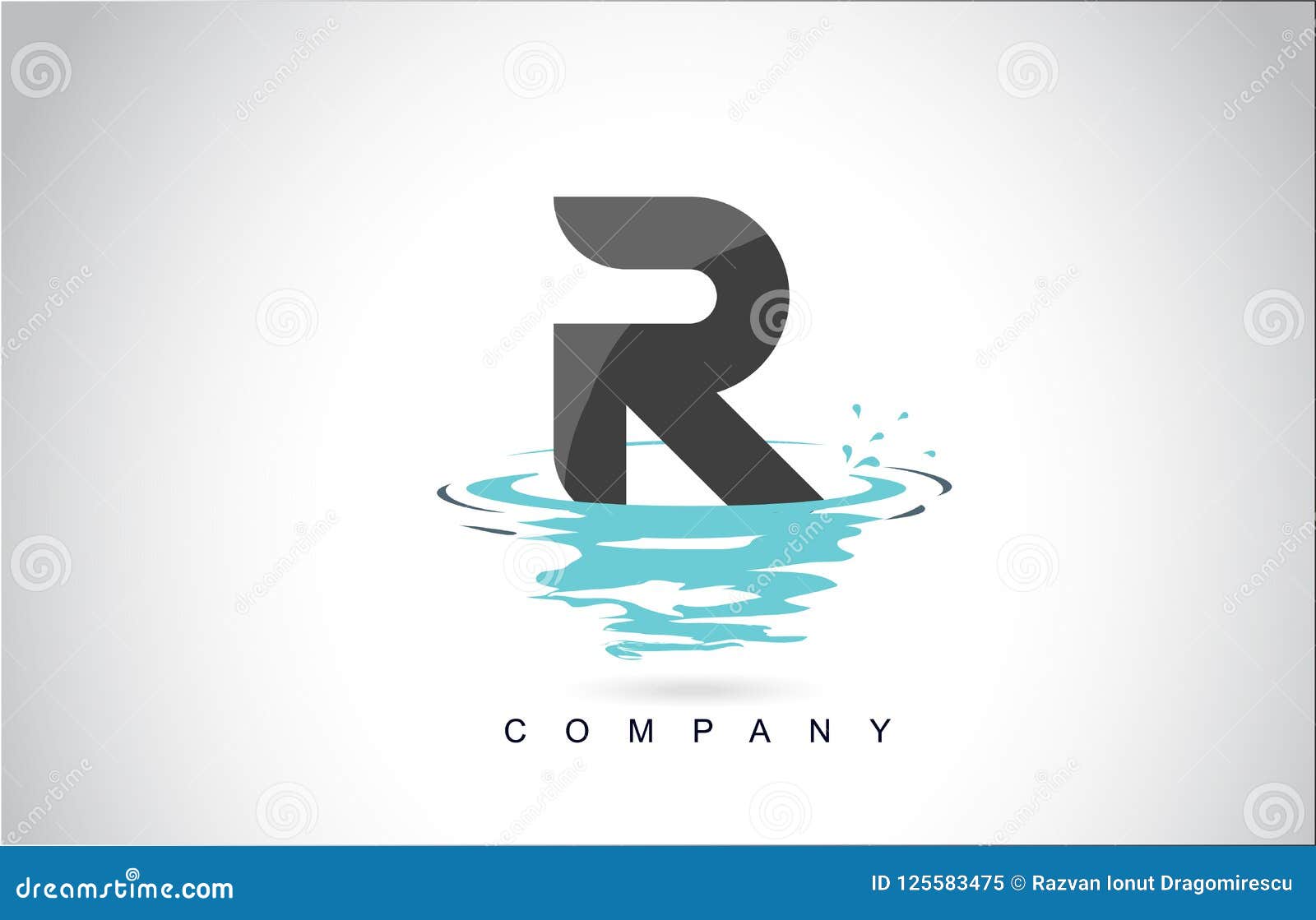 R Letter Logo Design with Water Splash Ripples Drops Reflection Stock ...