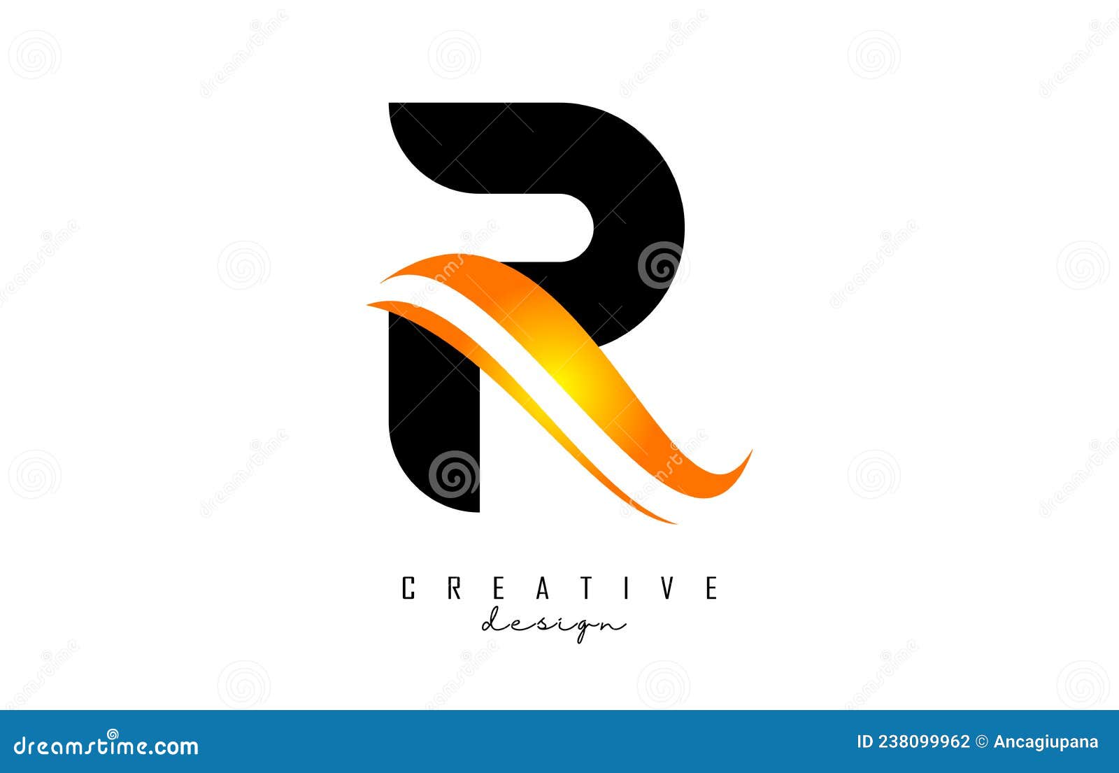 R Letter Logo with Gradient Orange Swoosh. Letter R with Abstrat ...