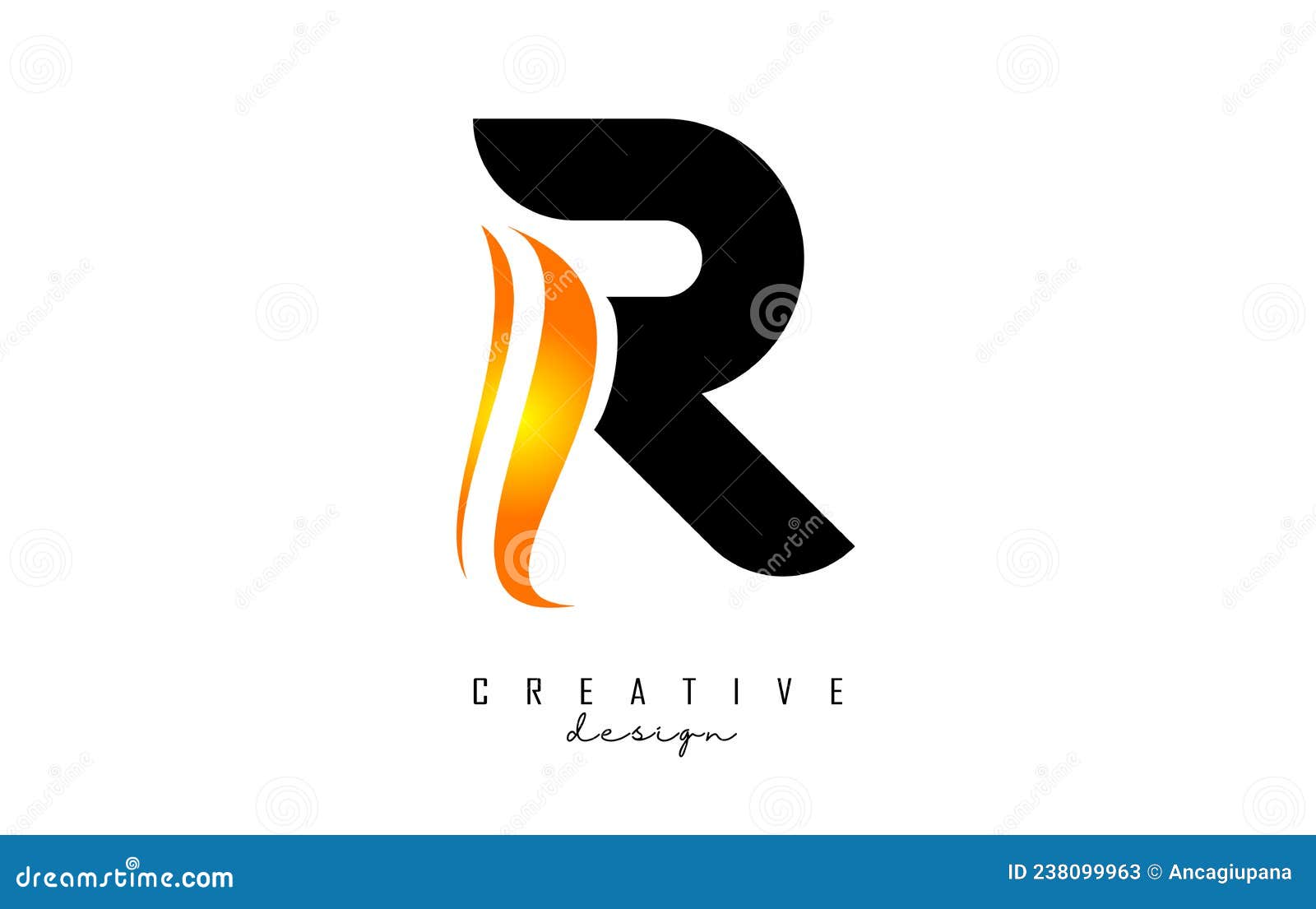 R Letter Logo with Gradient Orange Swoosh. Letter R with Abstrat ...