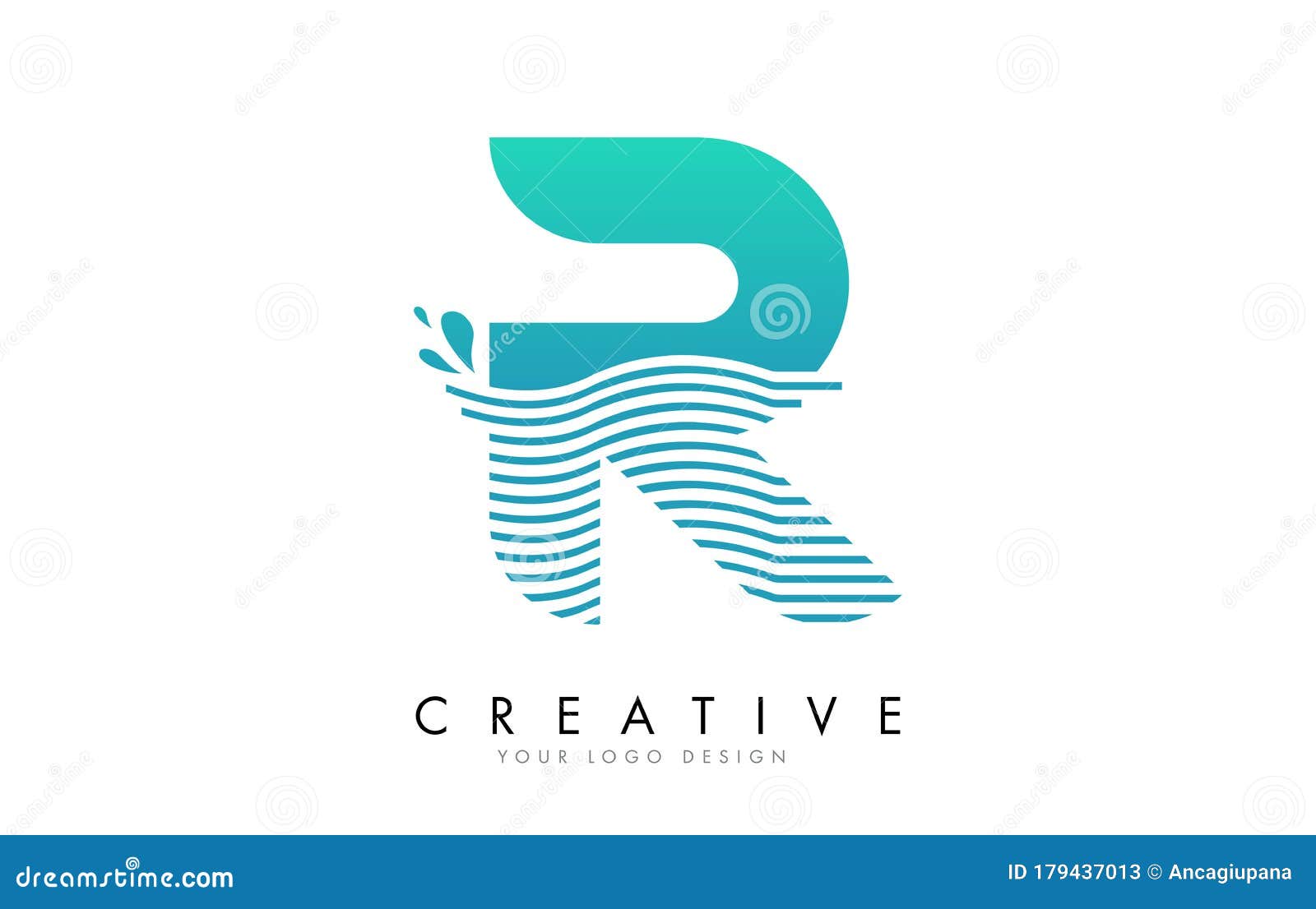 R Letter Logo with Waves and Water Drops Design Stock Vector ...