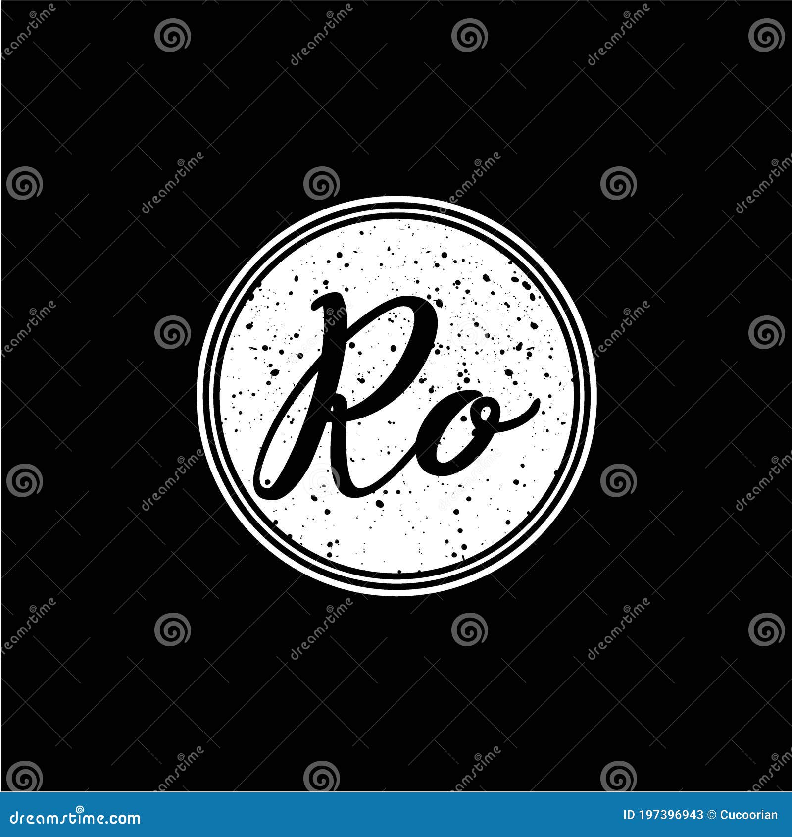 R O Initial Handwriting in Black and White Circle Frame Design Stock ...