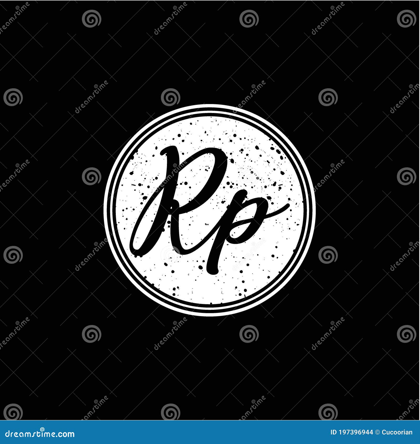 R P Initial Handwriting in Black and White Circle Frame Design Stock ...