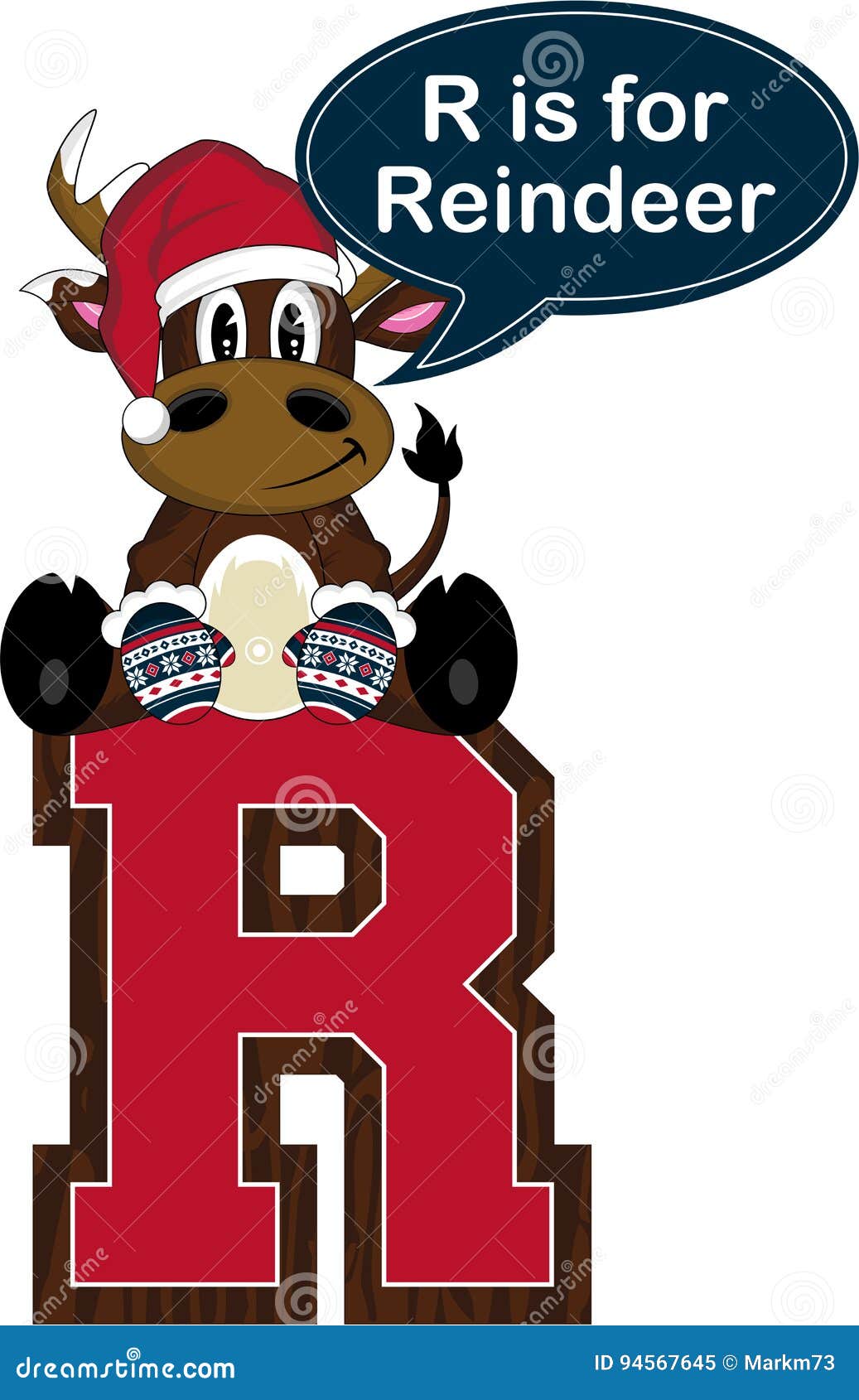 R is for Reindeer stock vector. Illustration of santahat - 94567645