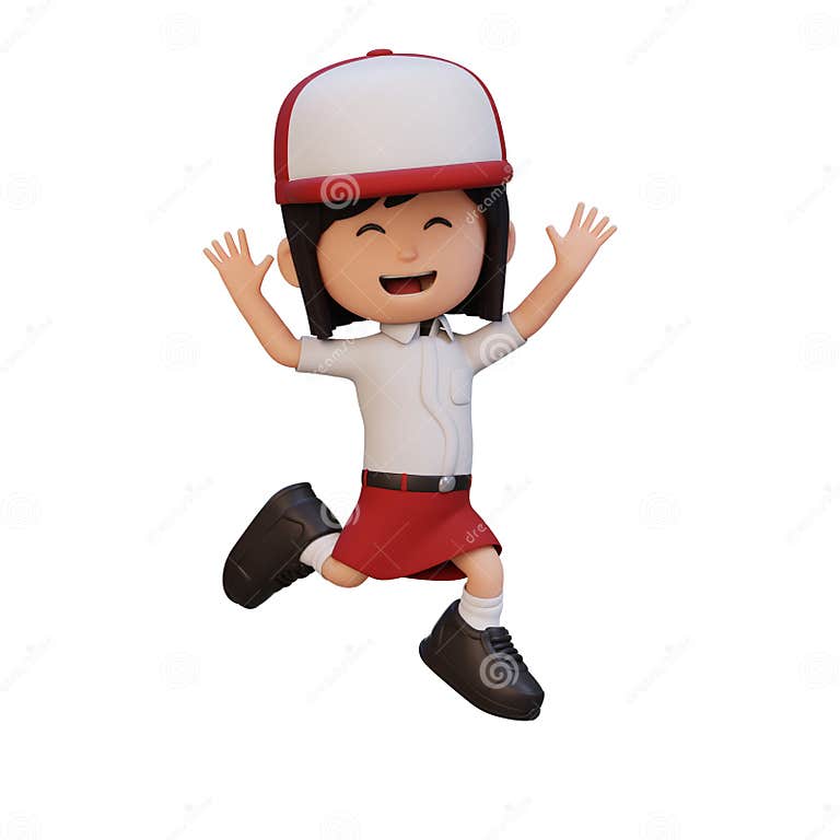 3D Cute Girl in Jumping Pose Stock Image - Illustration of young, happy ...