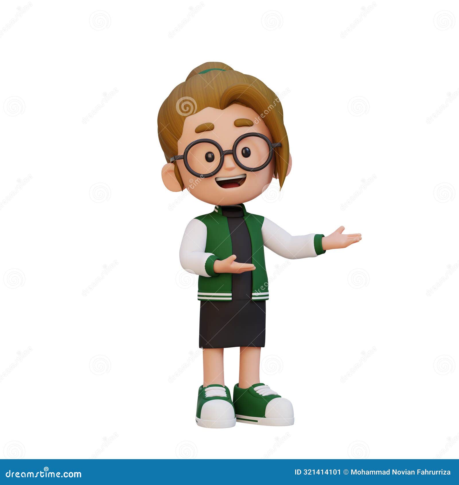 3D Cute Girl Presenting Pose Stock Image - Illustration of school ...