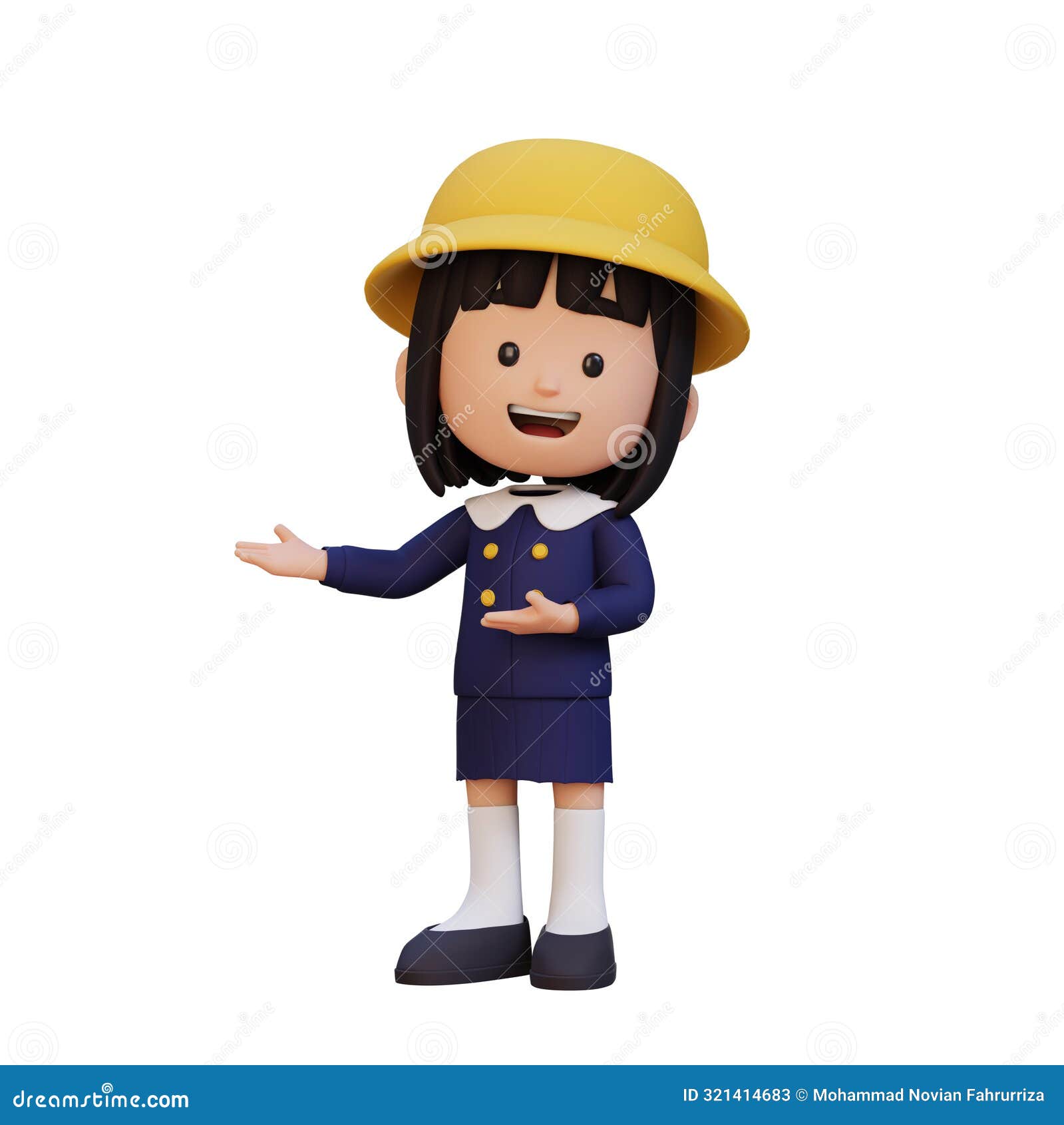 3D Cute Girl Presenting Pose Stock Image - Illustration of student ...