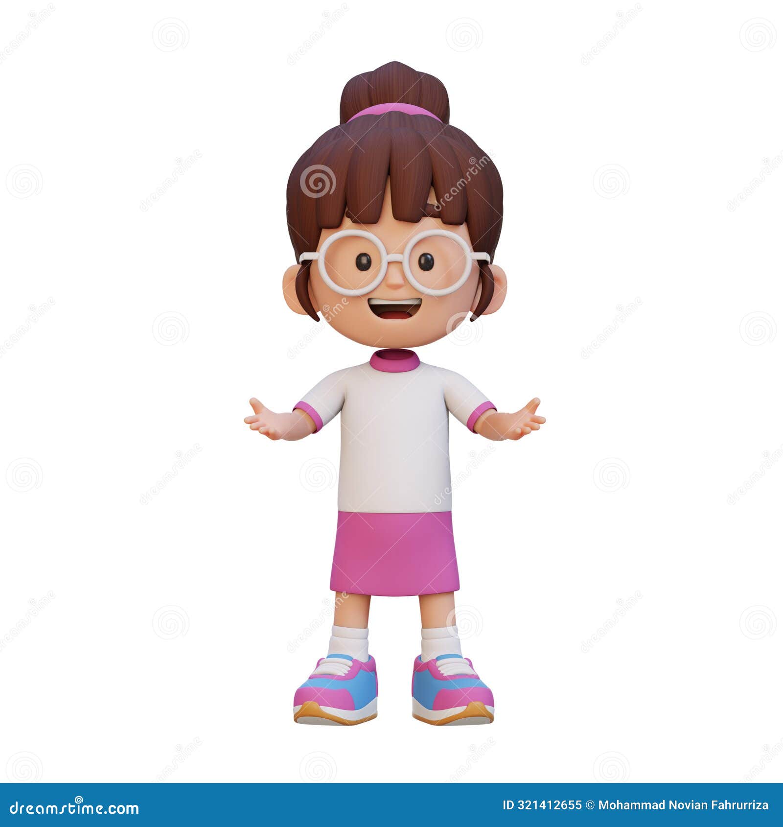 3D Girl Character in Talking and Explaining Pose Stock Illustration ...