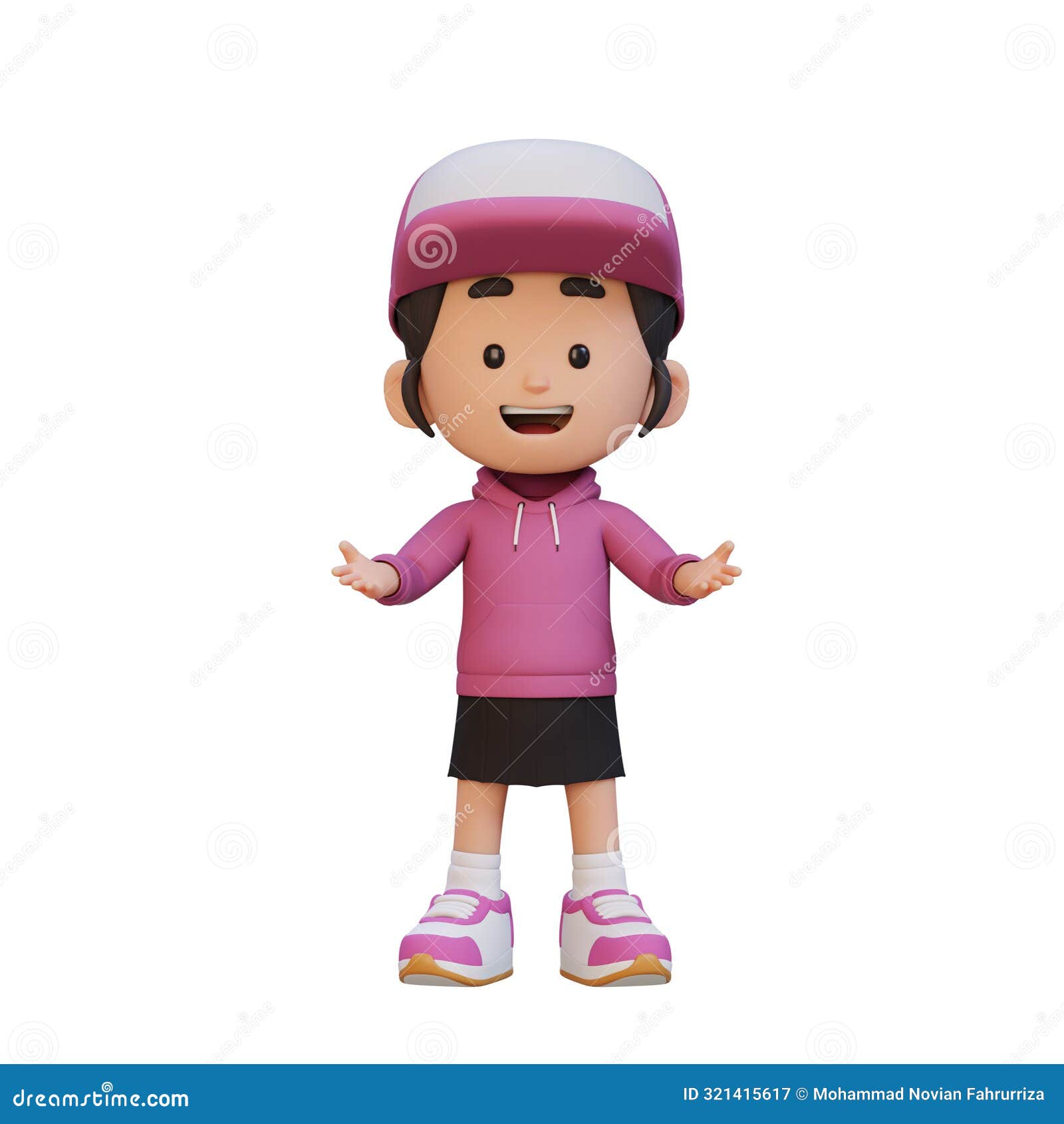 3D Girl Character in Talking and Explaining Pose Stock Illustration ...