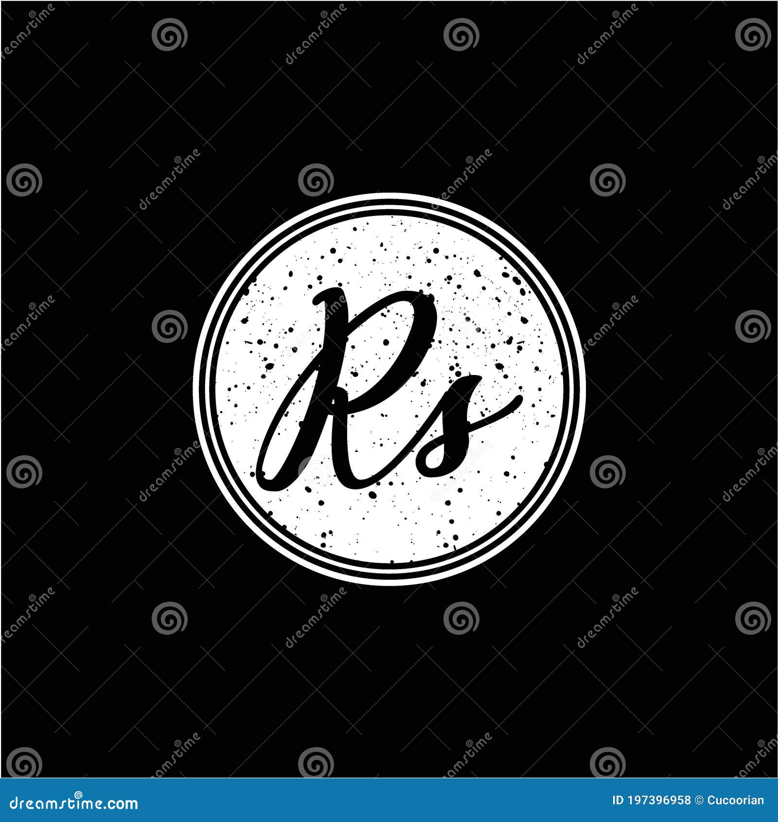 R S Initial Handwriting in Black and White Circle Frame Design Stock ...