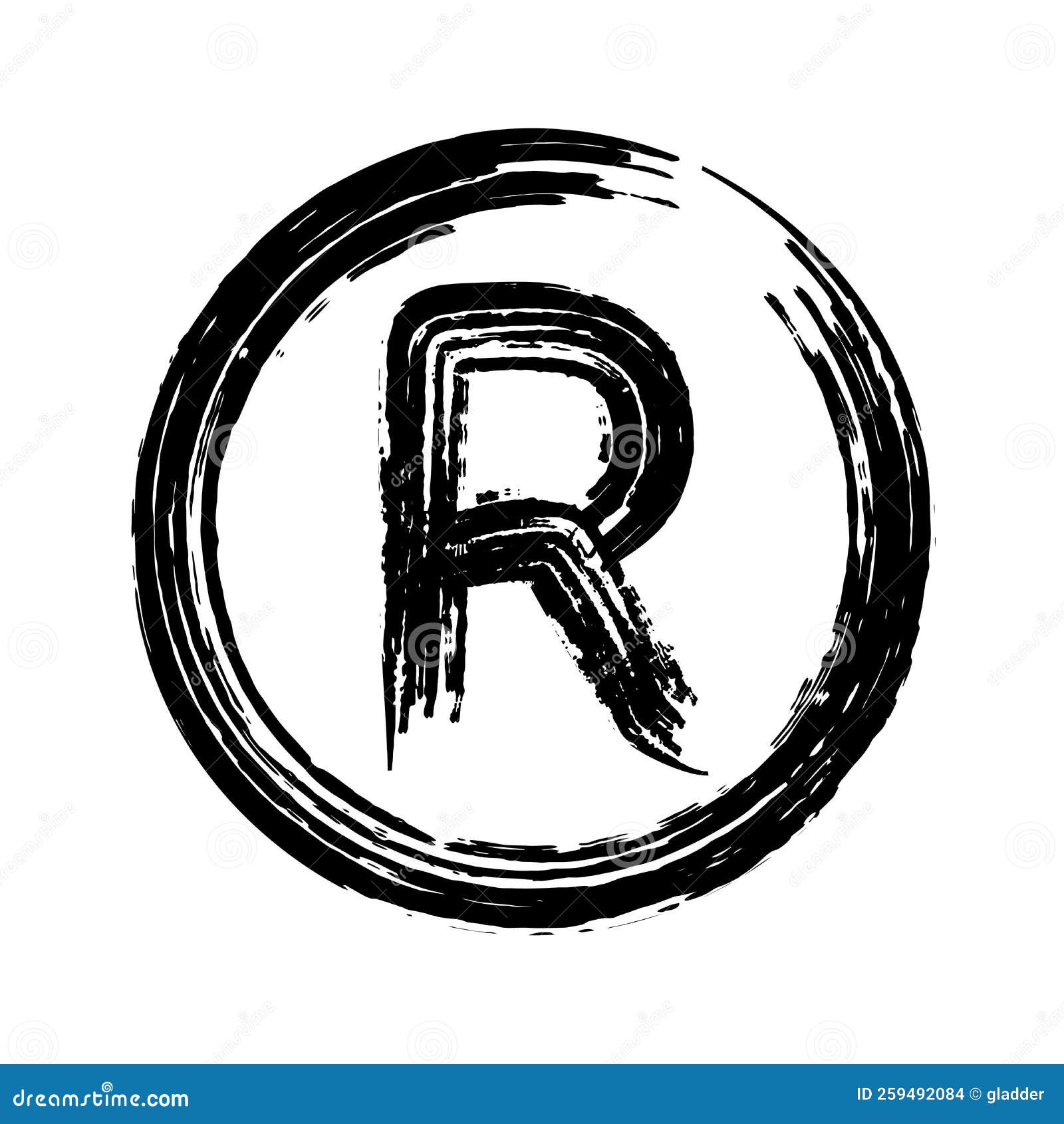 R Sign in Circle - Registered Trademark, Black Brush Drawing, Vector ...