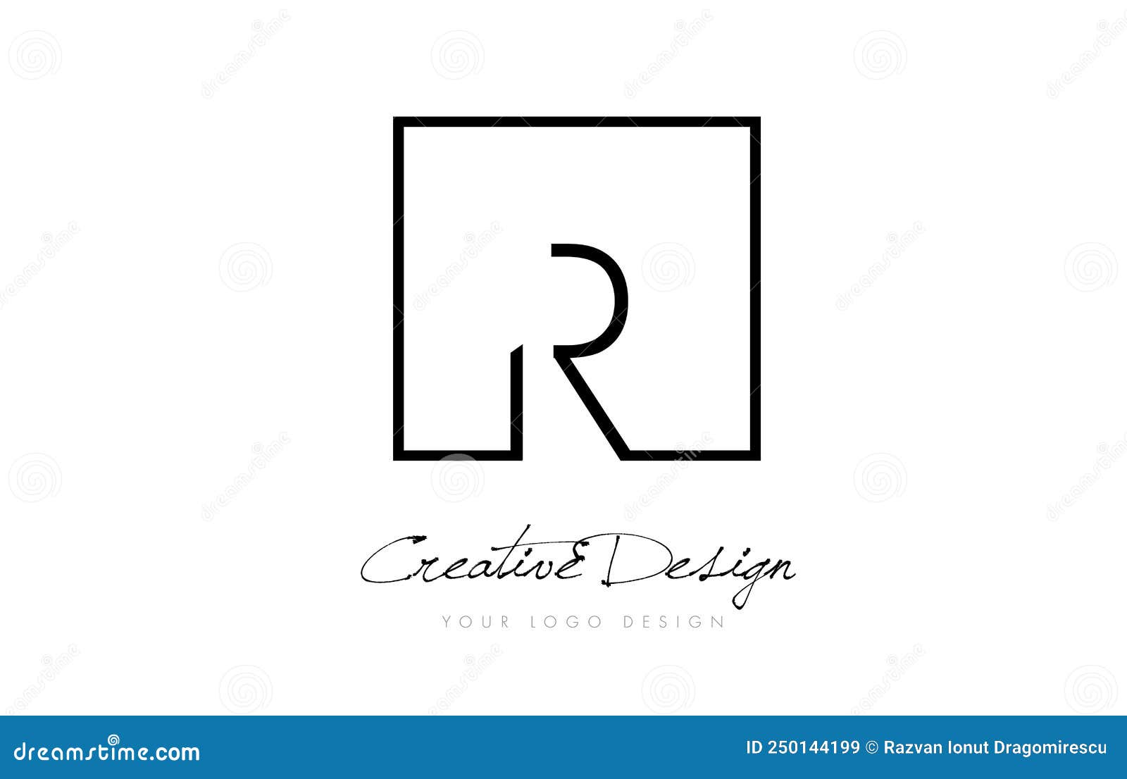 R Square Frame Letter Logo Design with Black and White Colors Stock ...