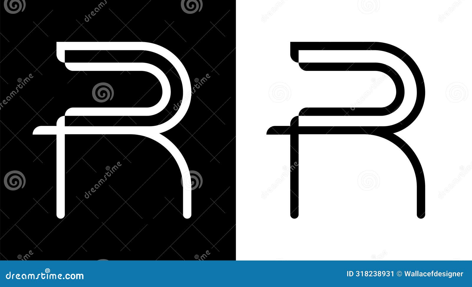 R Symbol in Minimalist Style and Black and White Background Stock ...