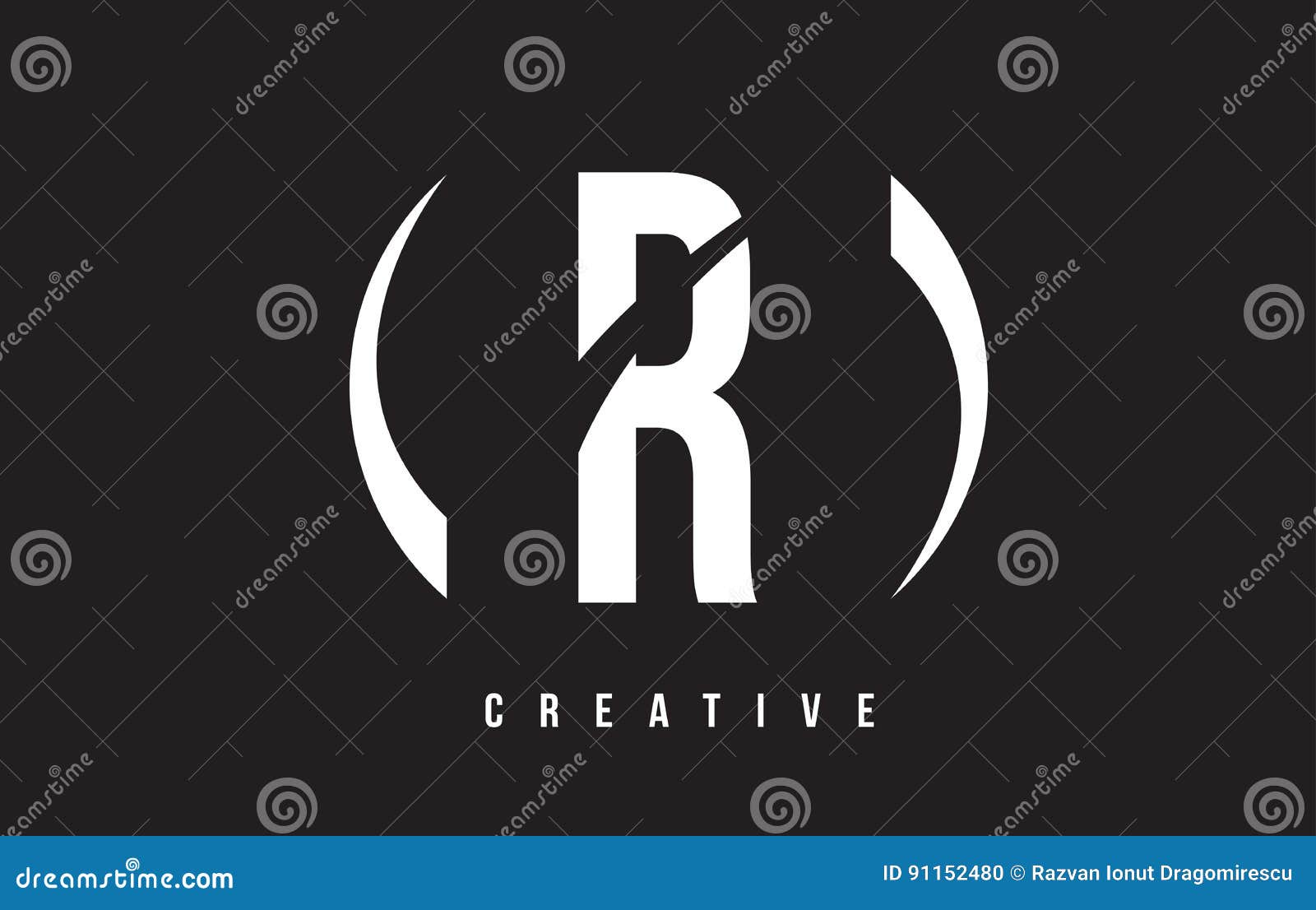 R White Letter Logo Design with Black Background. Stock Vector ...