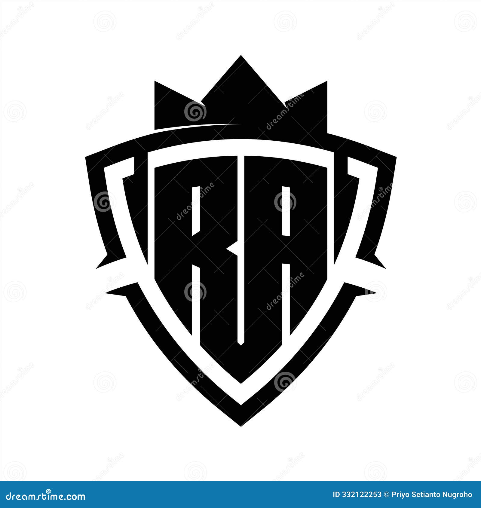 RA Letter Bold Monogram Triangle Curve Shield Shape with Crown Black ...