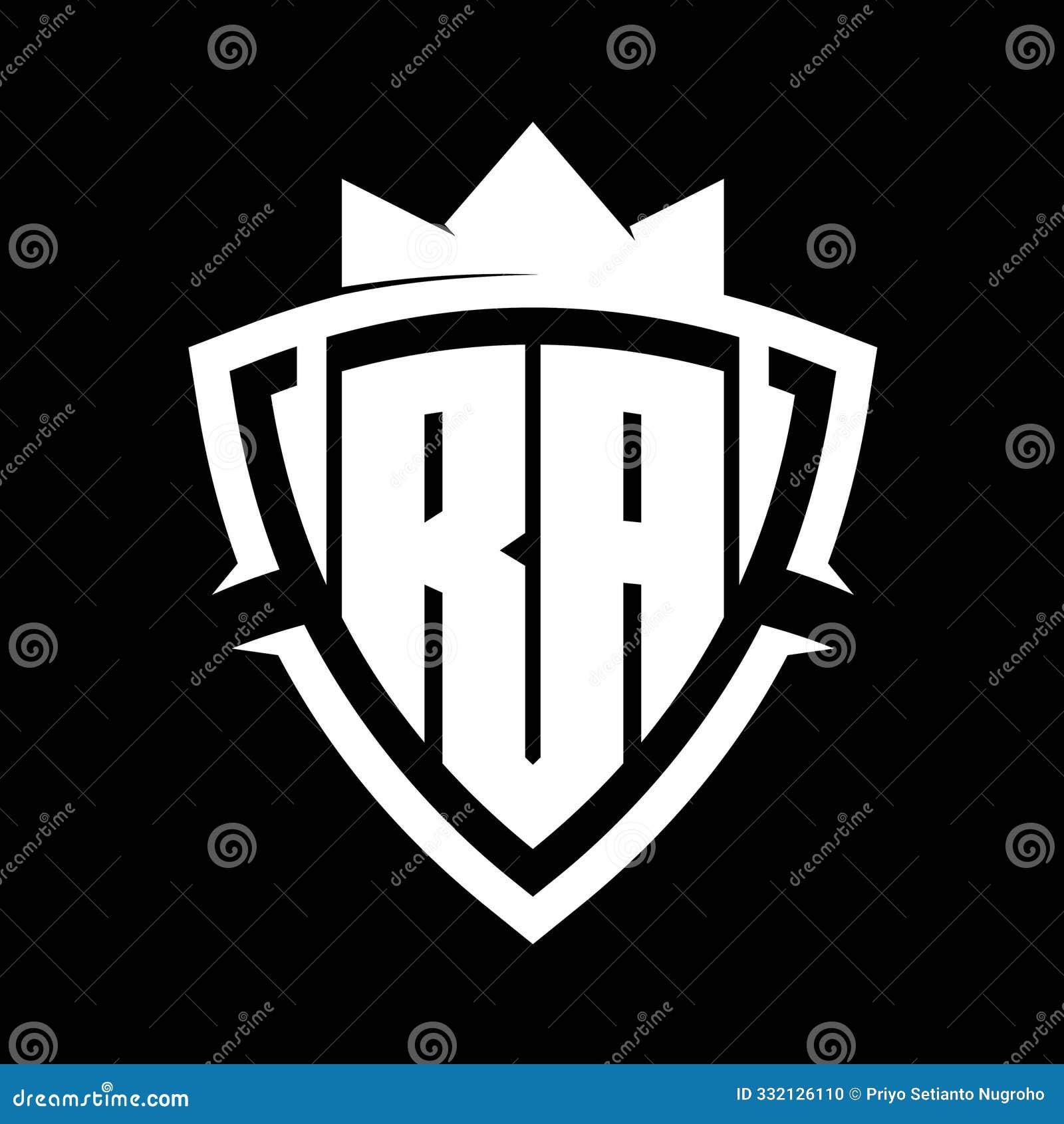 RA Letter Monogram with Triangle Curve Shield Shape with Crown White ...