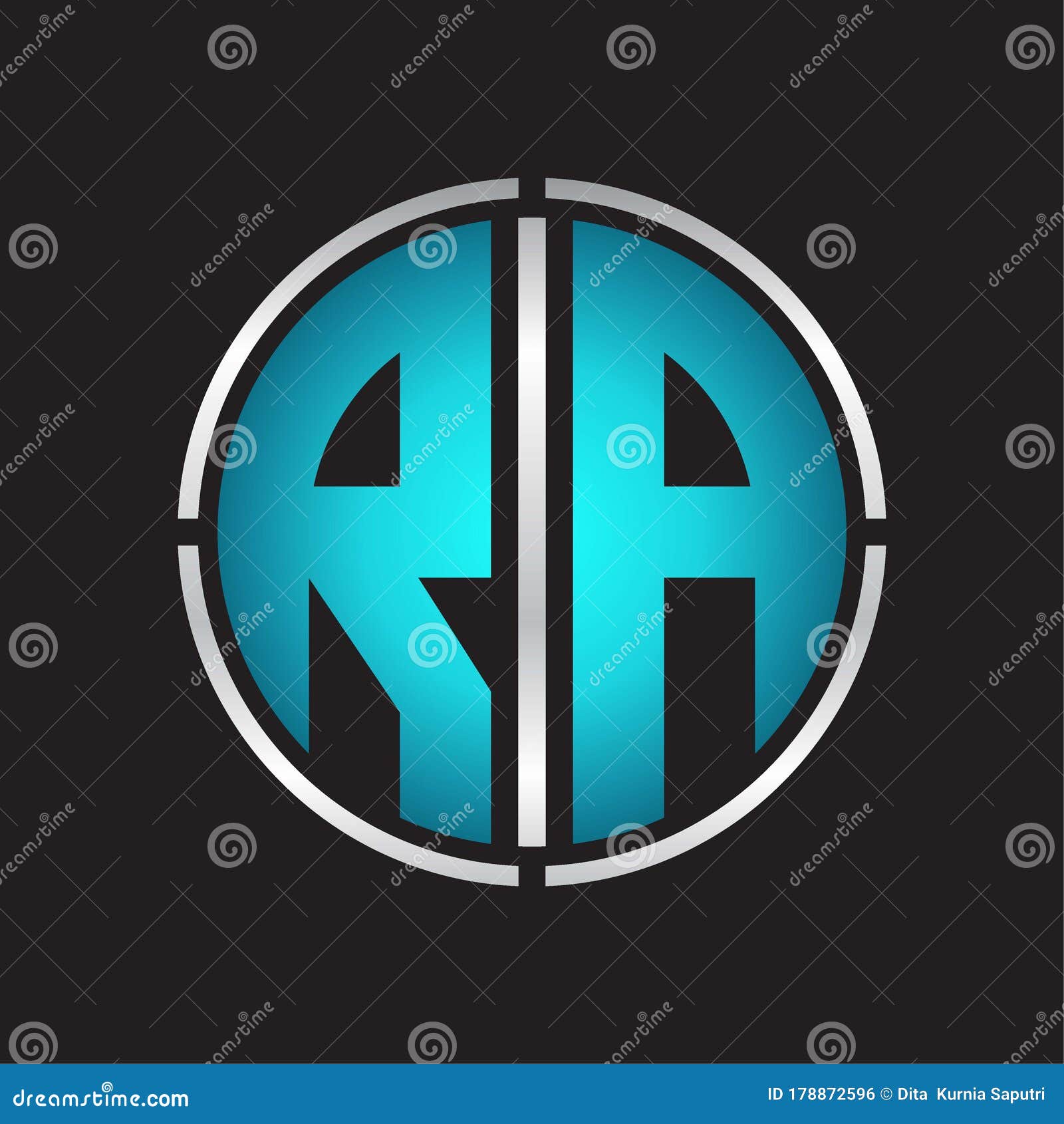 RA Logo Initial with Circle Line Cut Design Template on Blue Colors ...