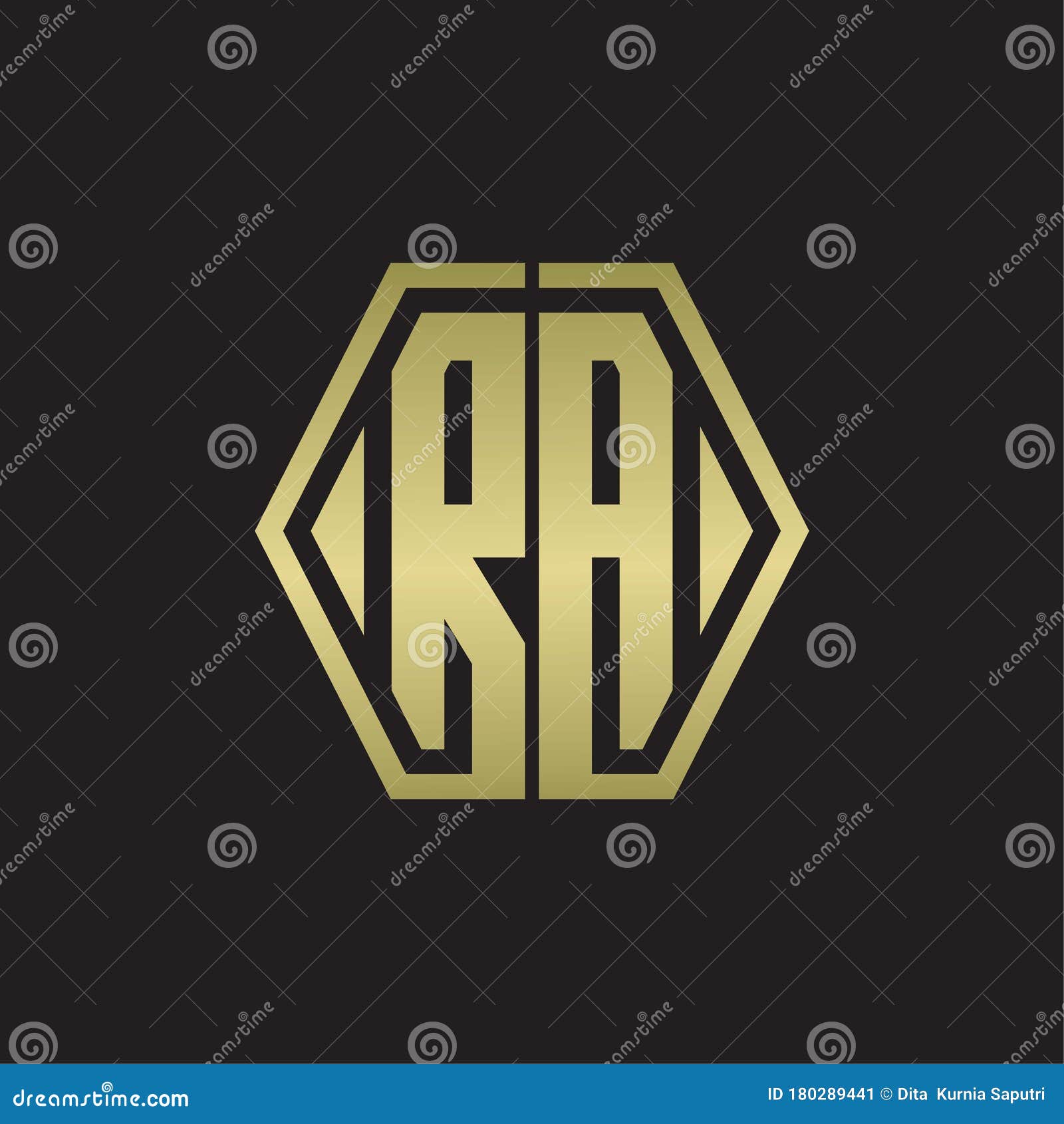 RA Logo Monogram with Hexagon Line Rounded Design Template with Gold ...