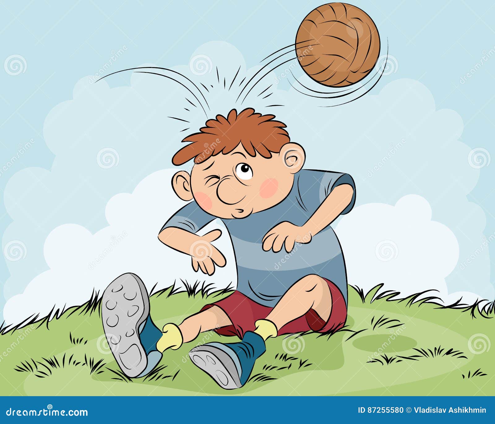 Raak een bal op hoofd vector illustratie. Illustration of mens - 87255580