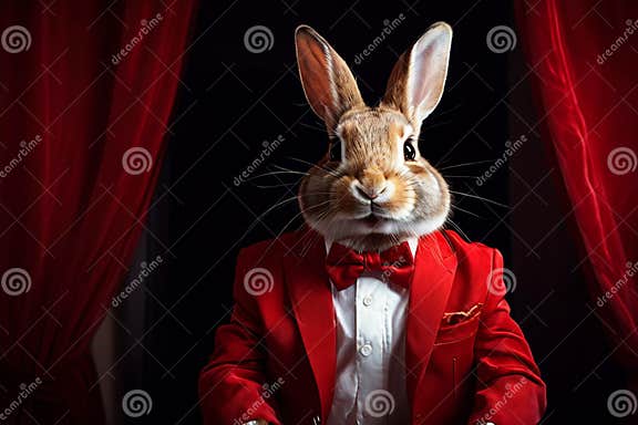 Rabbbit in red suit stock illustration. Illustration of curtain - 315654723