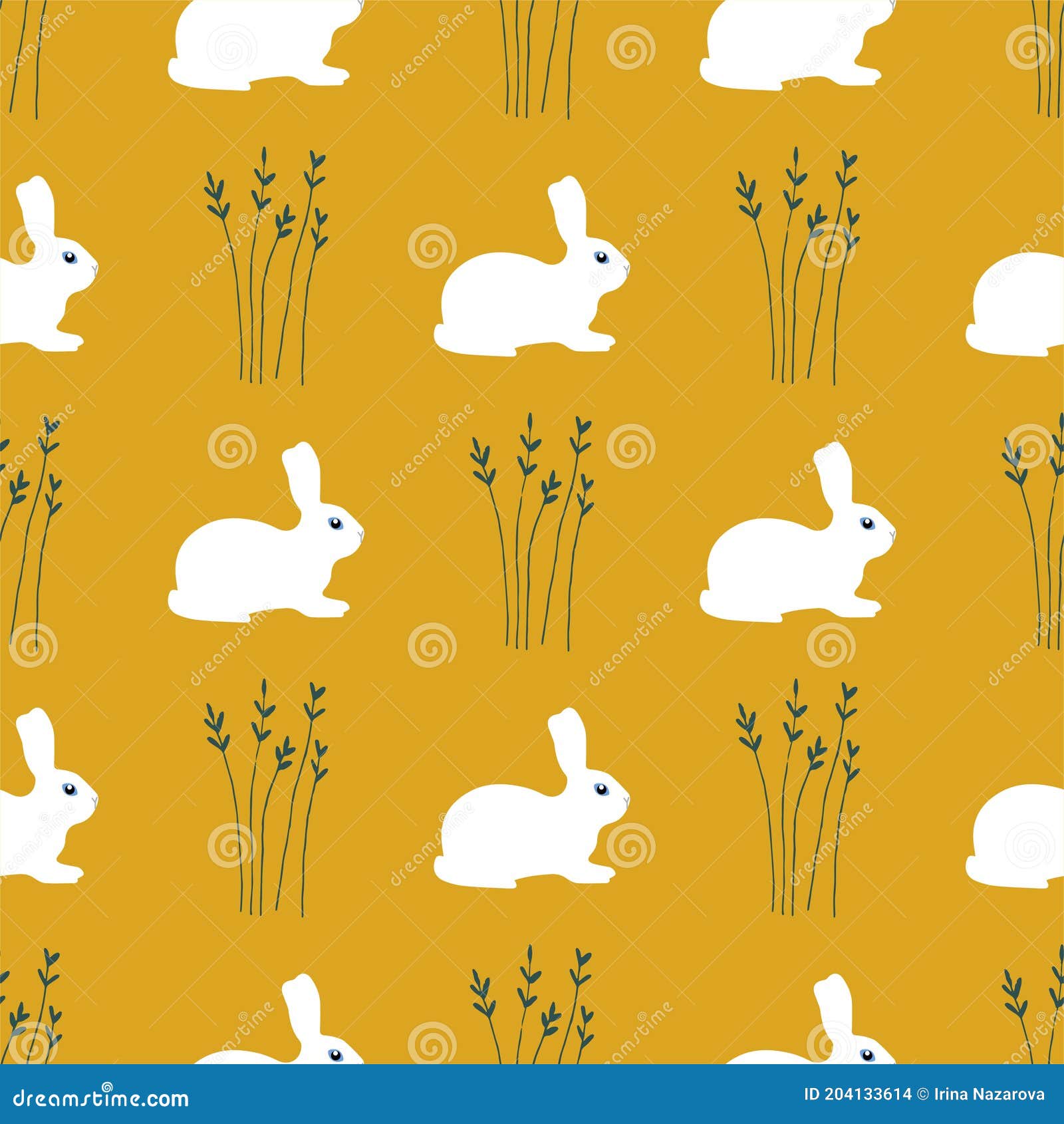 Seamless Vector Pattern with Rabbits and Plant. Stock Vector ...