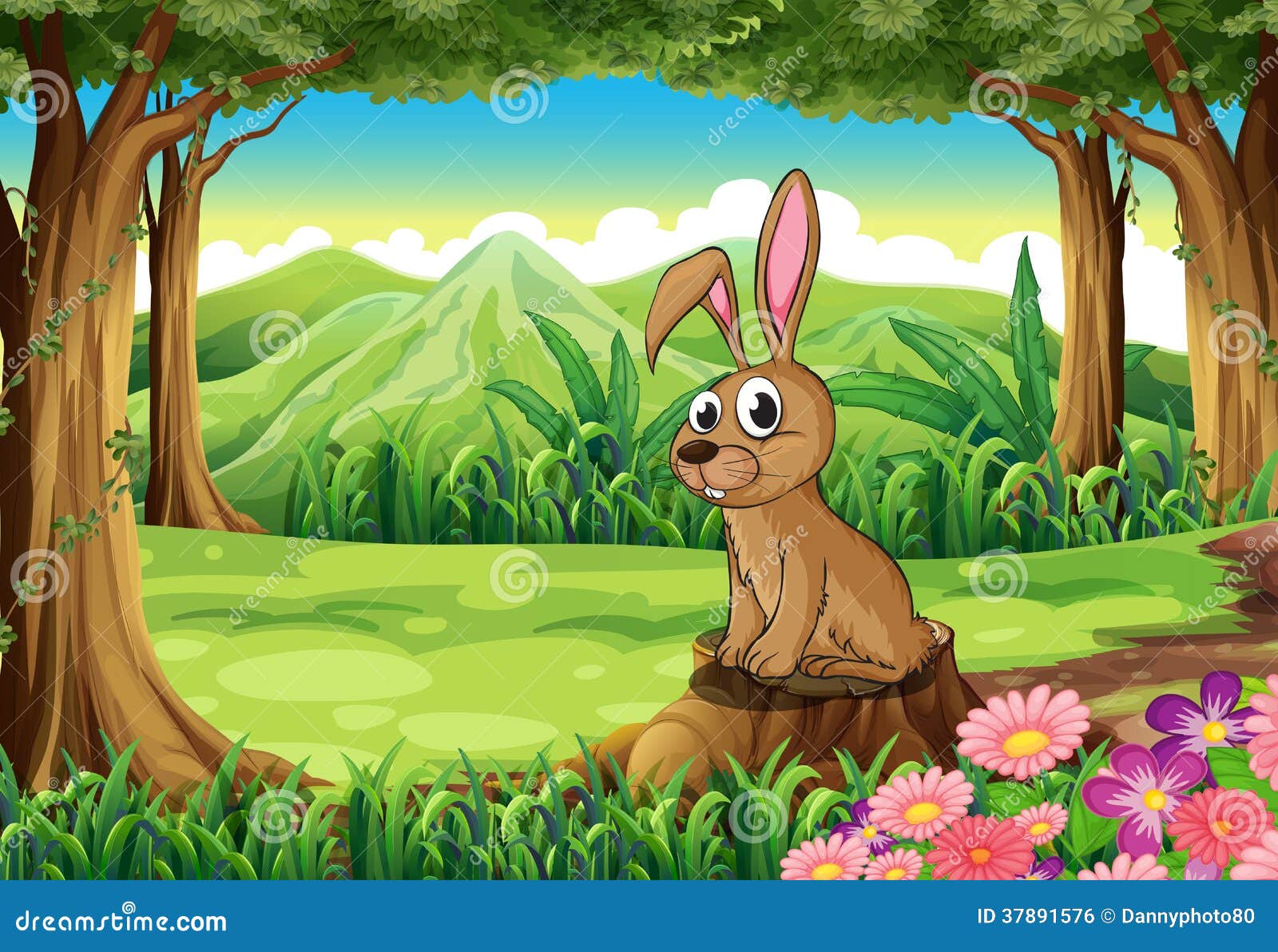 A Rabbit Above the Stump at the Forest Stock Vector - Illustration of ...