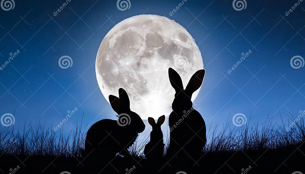 Rabbit Against the Backdrop of a Full Moon Stock Illustration ...