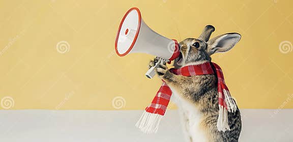 Rabbit Announcing Using Megaphone. Notifying, Warning, Announcement ...