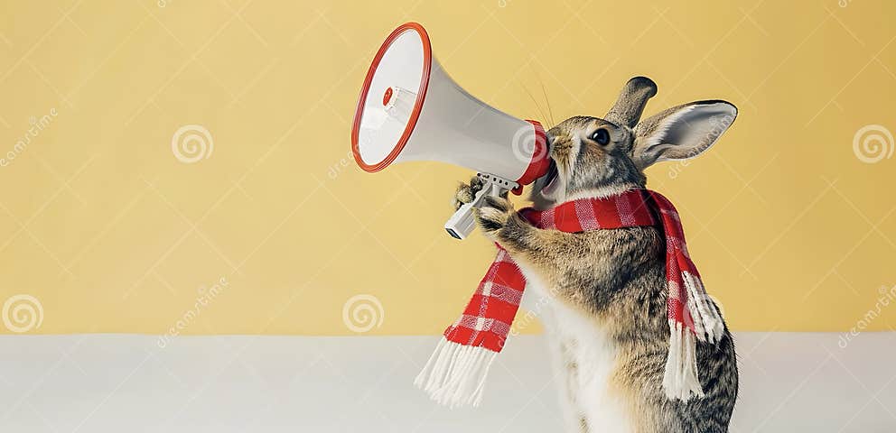 Rabbit Announcing Using Megaphone. Notifying, Warning, Announcement ...