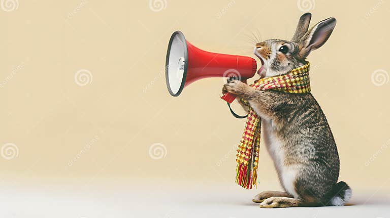 Rabbit Announcing Using Megaphone. Notifying, Warning, Announcement ...