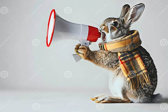 Rabbit Announcing Using Megaphone. Notifying, Warning, Announcement ...