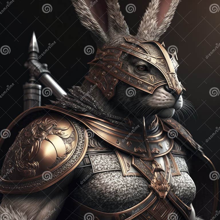 Rabbit In Armor Knigh Suit Created With Generative Ai Stock Illustration Illustration Of