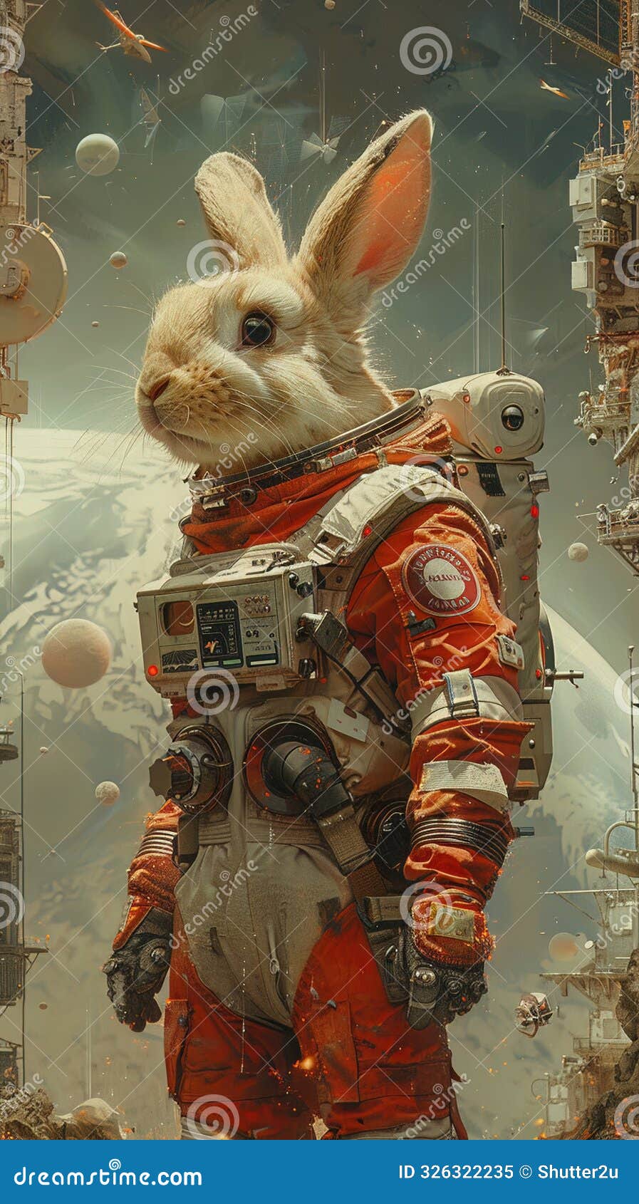 A Rabbit Astronaut Building a Small Moon Base Assembling Modules and ...