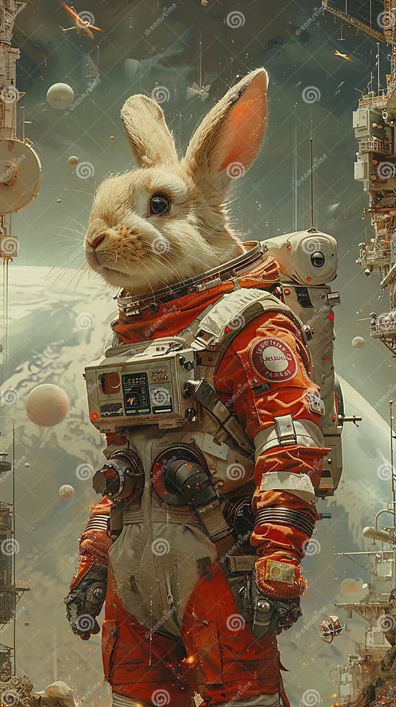 A Rabbit Astronaut Building a Small Moon Base Assembling Modules and ...