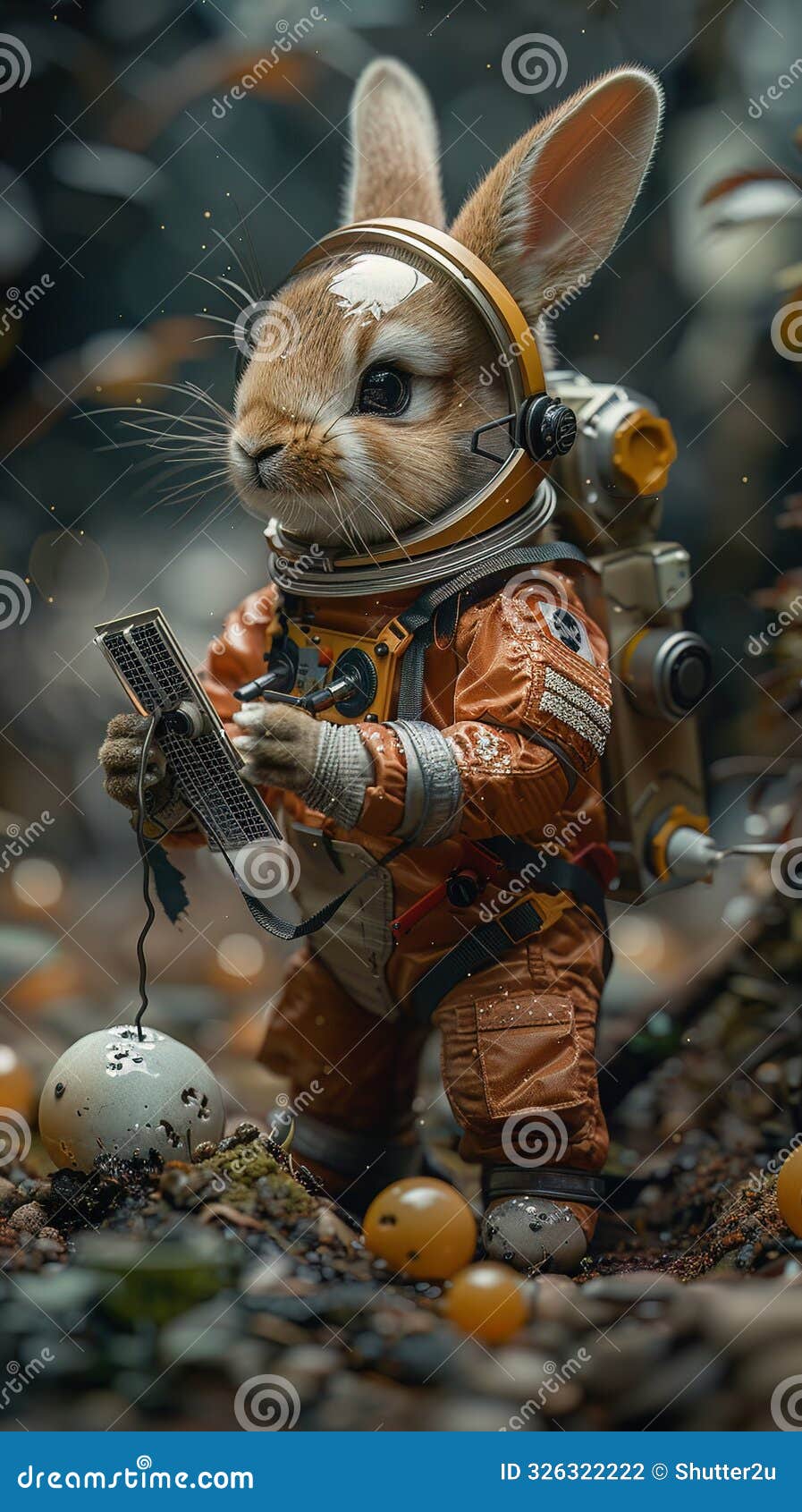 A Rabbit Astronaut Building a Small Moon Base Assembling Modules and ...