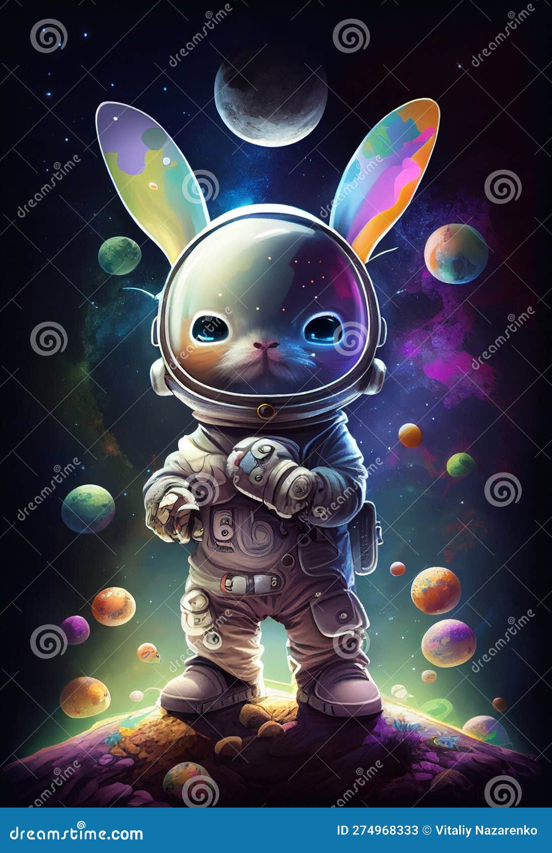 Rabbit Astronaut Explores a New Planet. AI Genarated Stock Illustration ...