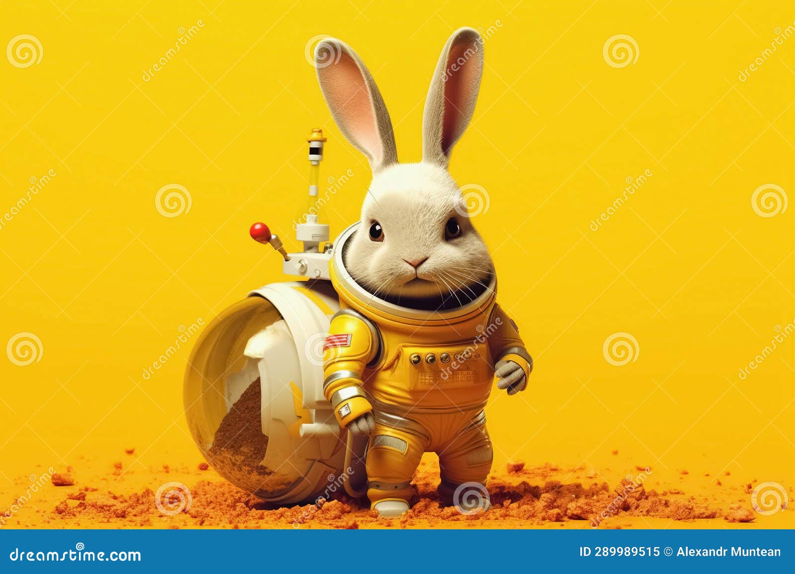 Rabbit Astronaut Over Yellow Background. Stock Image - Image of moon ...