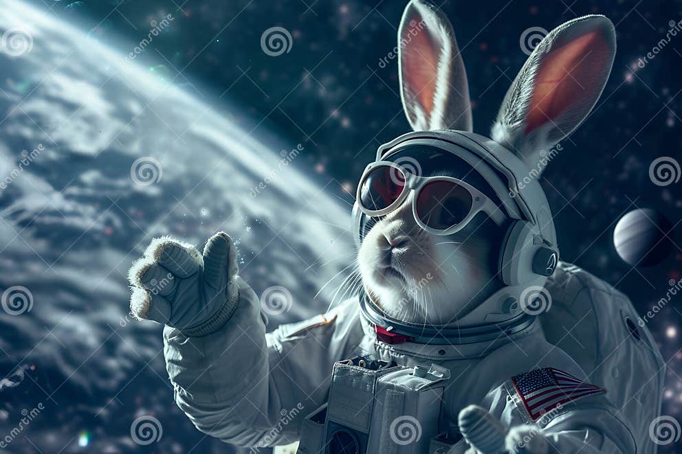 A Rabbit Astronaut in a Spacesuit in Outer Space Stock Illustration ...
