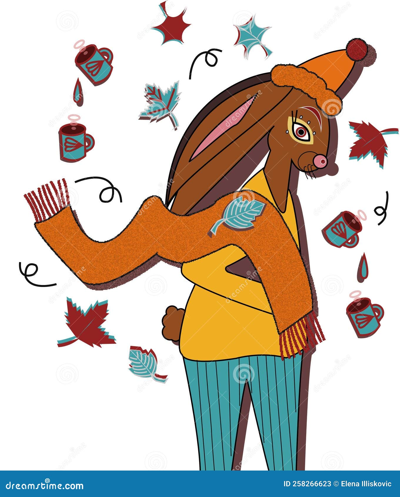 Rabbit in autumn leaves stock illustration. Illustration of leaves ...