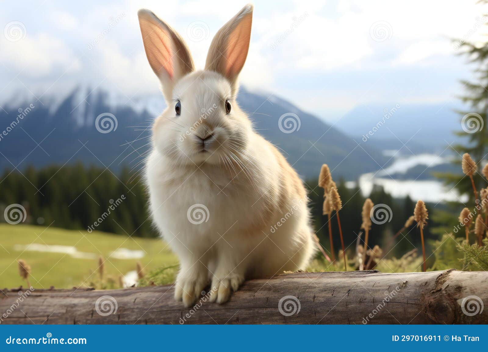Rabbit on a Background of Mountains and Lake, Selective Focus Stock ...