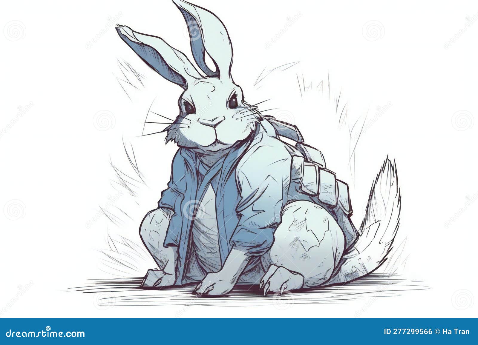 Rabbit with a Backpack on His Back, Illustration in Sketch Style Stock ...