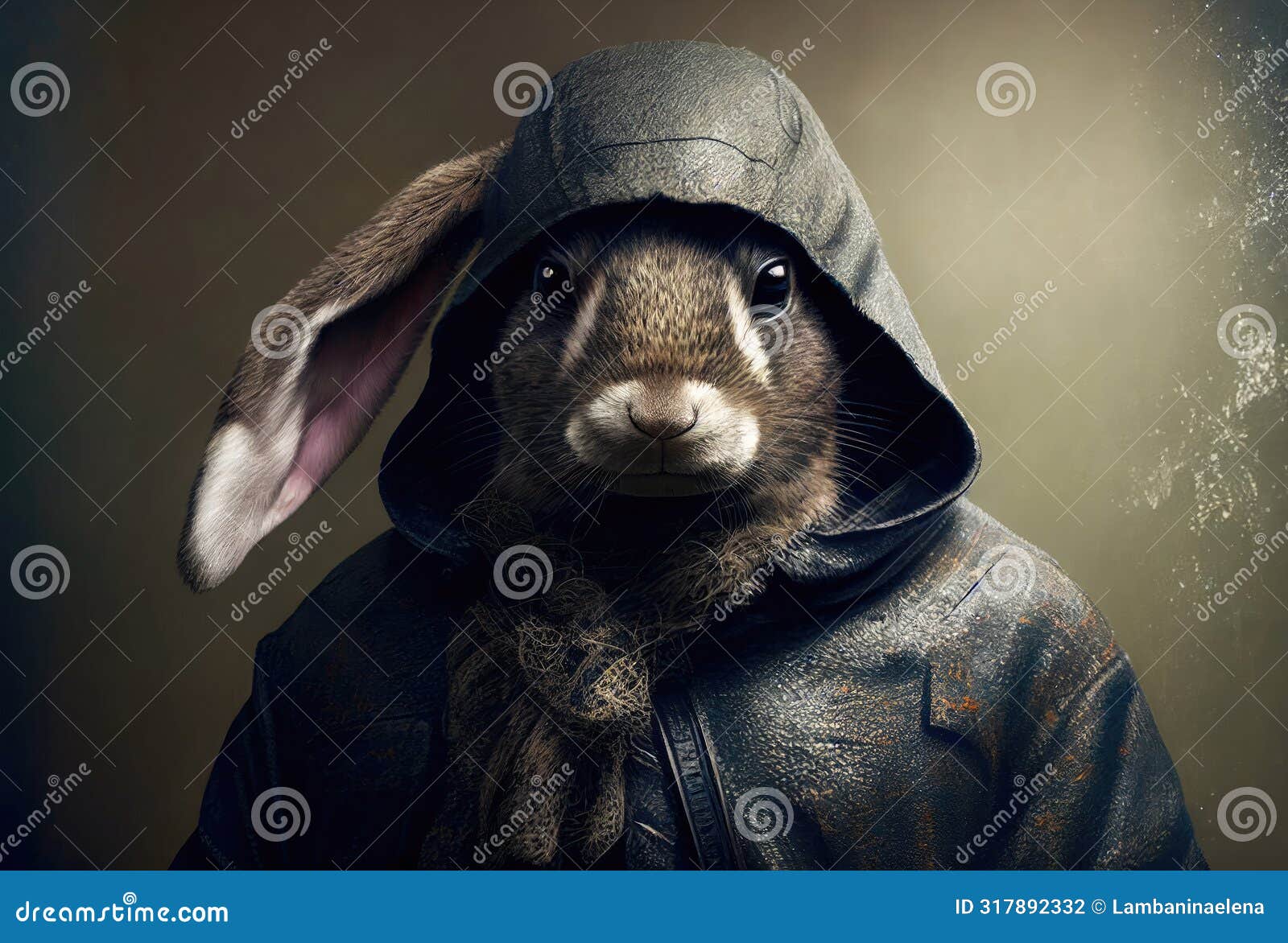 Rabbit Bandit with One Ear in Winter Clothes. Generative Ai Art Stock ...